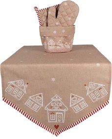 Hnědý běhoun s perníkovými chaloupkami Gingerbread Bliss - 50*160 cm