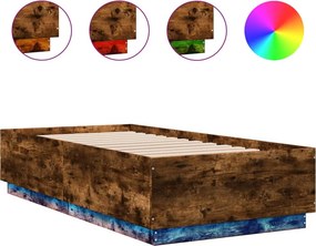 Rám postele s LED osvětlením kouřový dub 90 x 190 cm kompozit 3209664
