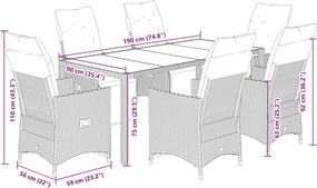 7dílný zahradní bistro set s poduškami šedý polyratan 3276897