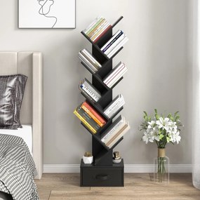 Costway Knihovna 10 Tier Tree Book se zásuvkou na podlaze stojícím úložným