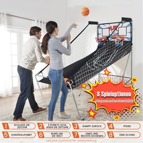 Costway Basketball Machine Skládací basketbalová arkádová hra se 2 košíky, černý