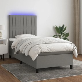 Box spring postel s matrací a LED tmavě šedá 100x200 cm textil 3135014