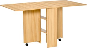 HOMCOM Skládací Jídelní Stůl s Kolečky a Sklopnými Křídly pro 4-6 Osob 80x140x74cm Přirozené Dřevo