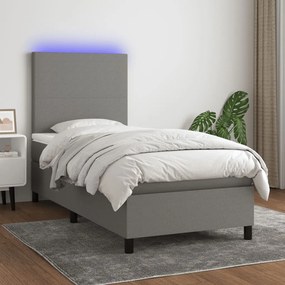 Box spring postel s matrací a LED tmavě šedá 80 x 200 cm textil,  3134670