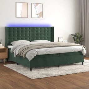 Box spring postel s matrací a LED tmavě zelená 200x200 cm samet 3139826