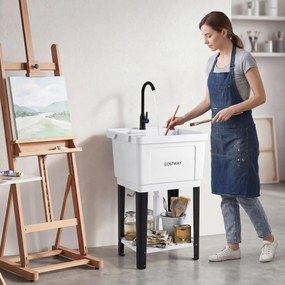 Costway Samostatně stojící dřez čtvercový plastový dřez s 360° otočnou baterií