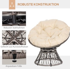 Outsunny papa křeslo Proutěné křeslo 360° polohovatelná skořepina se sedákem z umělého ratanu a kovovým rámem 87 x 97 x 86 cm Cream | Aosom.de