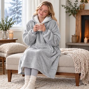 VERK Deka s rukávy a kapucí Huggle Hoodie - šedá