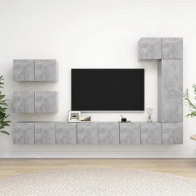 8dílný set TV skříněk betonově šedý kompozitní dřevo 3079136
