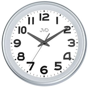 JVD Stříbrné netikající tiché přehledné nástěnné hodiny JVD HA243