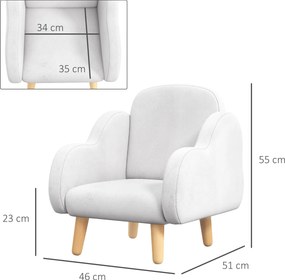 Dětské křeslo ZONEKIZ Infant s designem mraků, super jemné na dotek a 4 nohama pro děti 18-36 měsíců, nosnost 40 kg, 46x51x55 cm Bílá