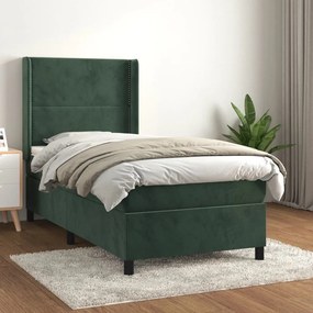 vidaXL Box spring postel s matrací 90x200 cm samet [3132599] Barva: Tmavě zelená