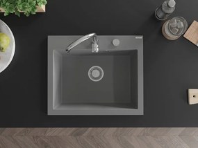 Mexen Elix, 1-komorový granitový dřez 600 x 500 mm, šedý, chromový sifon - 6525601005-71