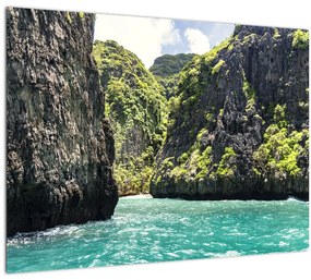 Skleněný obraz horské řeky (70x50 cm)