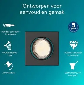Philips Peridot Rec Kit Sq černá / Zapuštěné svítidlo / hranaté / GU10
