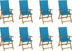 vidaXL Skládací zahradní židle s poduškami 8 ks masivní akácie [3075059] Barva: Modrá