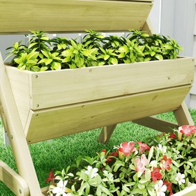 Outsunny vertikální 3patrový dřevěný vyvýšený truhlík se 3 boxy na výsadbu, odtokové otvory – schodiště pro květiny a bylinky na terasu, balkon, zahr…