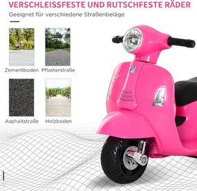 HOMCOM Elektrická Vespa Motorka pro Děti 18-36 Měsíců, 6V Baterie, S Hlavním Světlem, Klaksonem a 4 Koly, Dětská Motorka s Licencí 66.5x38x52 cm Růžo…