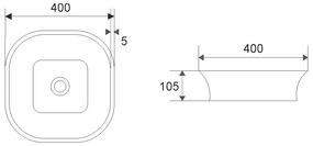 Mereo umyvadlo na desku 400x400x105 mm čtvercové bez přepadu keramické bílá UC404011S1