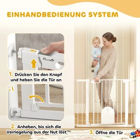 PawHut Psí Bezpečnostní Brána 75-103 cm na Schody a Dveře s 2 Přídavnými Dílci, Automatické Zámek a Dvojitý Zámkový Systém Bílá