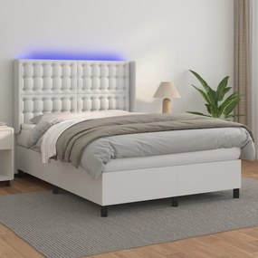 Box spring postel s matrací a LED bílá 140x190 cm umělá kůže 3139380