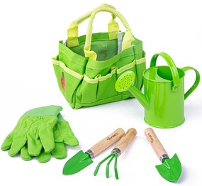 Bigjigs Toys Zahradní set nářadí v plátěné tašce zelený