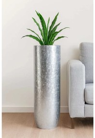 Luxusní květináč SOLERIO, sklolaminát, výška 100 cm, stříbrný lesk