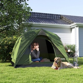 Outsunny Stan pro 2-4 Osoby, Nepromokavý Rodinný Stan, s Okny, Kapsou, Nosným Pytlem a Háčkem, pro Pikniky, Turistiku, Trekking a Kempování, Olivově Z