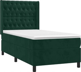 Box spring postel s matrací a LED tmavě zelená 100x200 cm samet 3139730