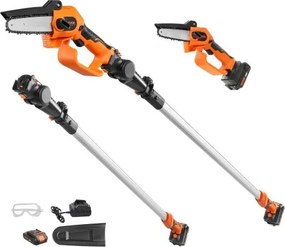 2-v-1 akumulátorová tyčová pila a mini řetězová pila, 20 V