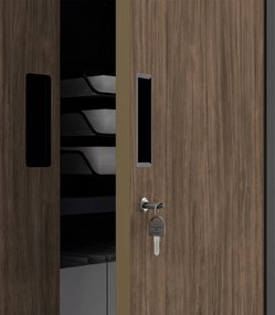 Kovová kancelářská skříň se sejfem antracitová, ořech, 900x1850x400 mm: FILIP II Eco Design