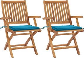 vidaXL Zahradní židle 2 ks podušky masivní teakové dřevo [3062414] Barva: Modrá