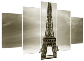 Obraz Eiffelovy věže a růžového auta (150x105 cm)