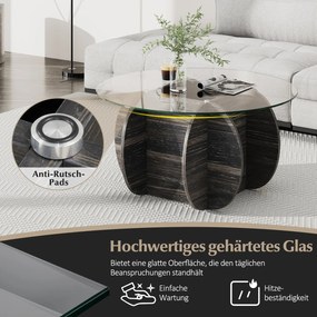 Costway Φ89 cm Kulatý konferenční stolek s deskou z tvrzeného skla a podnoží