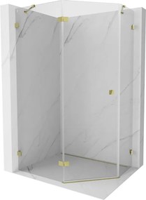Mexen Lunar, Pětiúhelníkový sprchový kout Mexen Lunar naklápěcí doleva 100 x 80 cm, 8mm čiré sklo, zlatý profil, 831-100L-080P-50-00-L