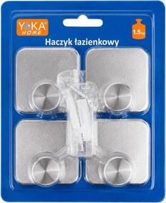 Erga Ravi, nástěnné háčky na ručníky na pásku 3M nebo hmoždinky, 4 ks, 5 × 5 cm, stříbrná matná, ERG-YKA-CH.RAVI4-CHR