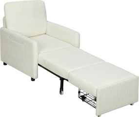 HOMCOM skládací křeslo pro 1 osobu, rozkládací křeslo s ukrytým úložným prostorem, široké polstrované sedadlo, 72 x 85,5 x 91 cm, krémová