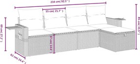 5dílná zahradní sedací souprava a podušky světle šedá polyratan 3263778