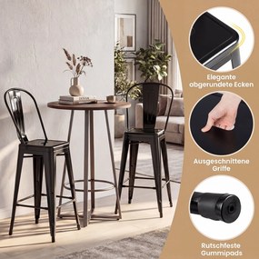 Costway Sada 4 kovových barových židlí, ergonomická barová židle s odnímatelným