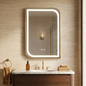 Tutumi Zrcadlo 80x60 cm s vyhříváním a regulovatelným LED osvětlením HOM-00209 kartáčovaná zlatá