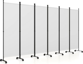 Costway Šestidílný skládací paraván na kolečkách 172 cm, hnědý