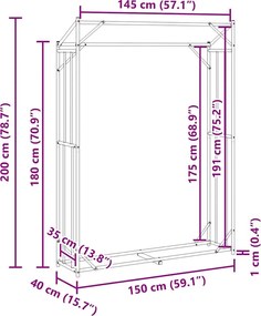 vidaXL Stojan na palivové dřevo s krytem proti dešti 150x40x200 cm [4104952]