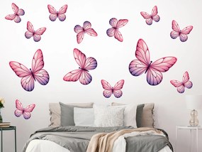 Motýli světle růžoví 13 ks textilní přelepitelné samolepky na zeď arch 30 x 30 cm