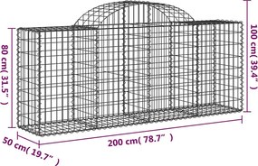 Klenuté gabionové koše 25ks 200x50x80/100 cm pozinkované železo 3146315