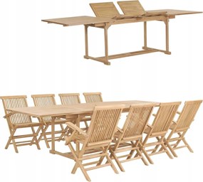 9dílný zahradní jídelní set 180-280 x 100 x 75 cm masivní teak