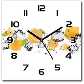 Wallmuralia Skleněné hodiny na stěnu Citron a voda 30x30 cm