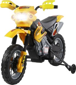 HOMCOM Dětská Elektrická Motorka, Krosová Motorka pro Děti s 6V Baterií, Světly, Hudbou a Přídavnými Koly, Věk 3-6, Nosnost 25KG, Žlutá a Černá | Aoso
