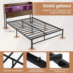 Costway Rám postele s LED osvětlením a nabíjecí stanicí Rám na platformě