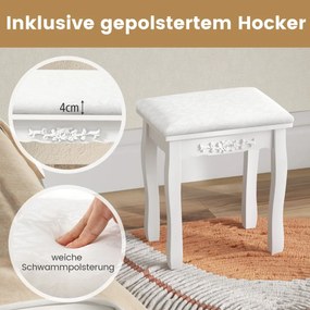 Costway Toaletní stolek s LED osvětlením s nastavitelným jasem se 3 zásuvkami