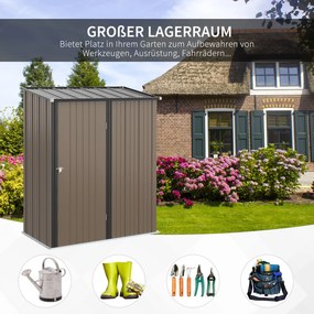 Zahradní kůlna Outsunny 1,34 m² s pultovou střechou, uzamykatelný nástrojový kabinet, vyrobený z pozinkované oceli, 161,5 x 94,5 x 196 cm, hnědý